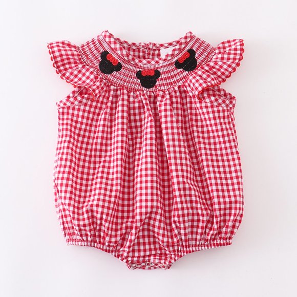 One Pieces | Minnie Mouse Baby Girls Smocked Embroidered Gingham Boutique Romper | Poshmark